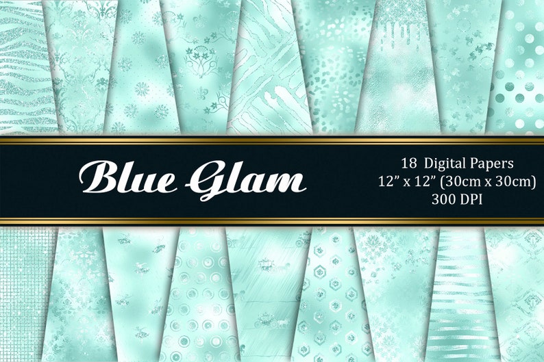 Digital Paper Pack BLUE Glam,blue Foil Glitter Background,birthday ...