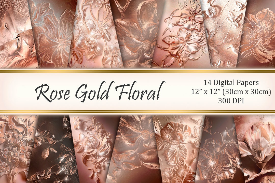 Gold Foil Digital Paper Pack ROSE GOLD Floral,floral Digital Paper,rose ...