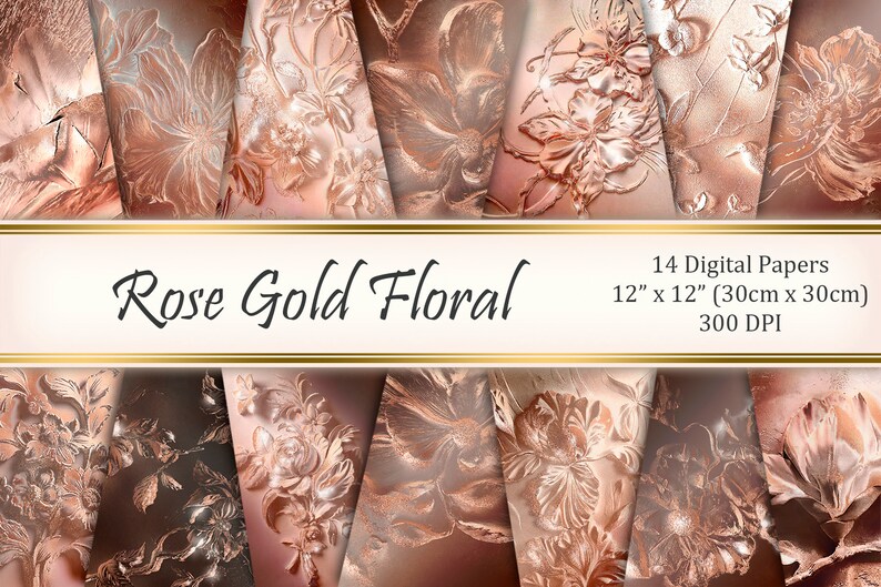 Gold Foil Digital Paper Pack ROSE GOLD Floral,floral Digital Paper,rose ...