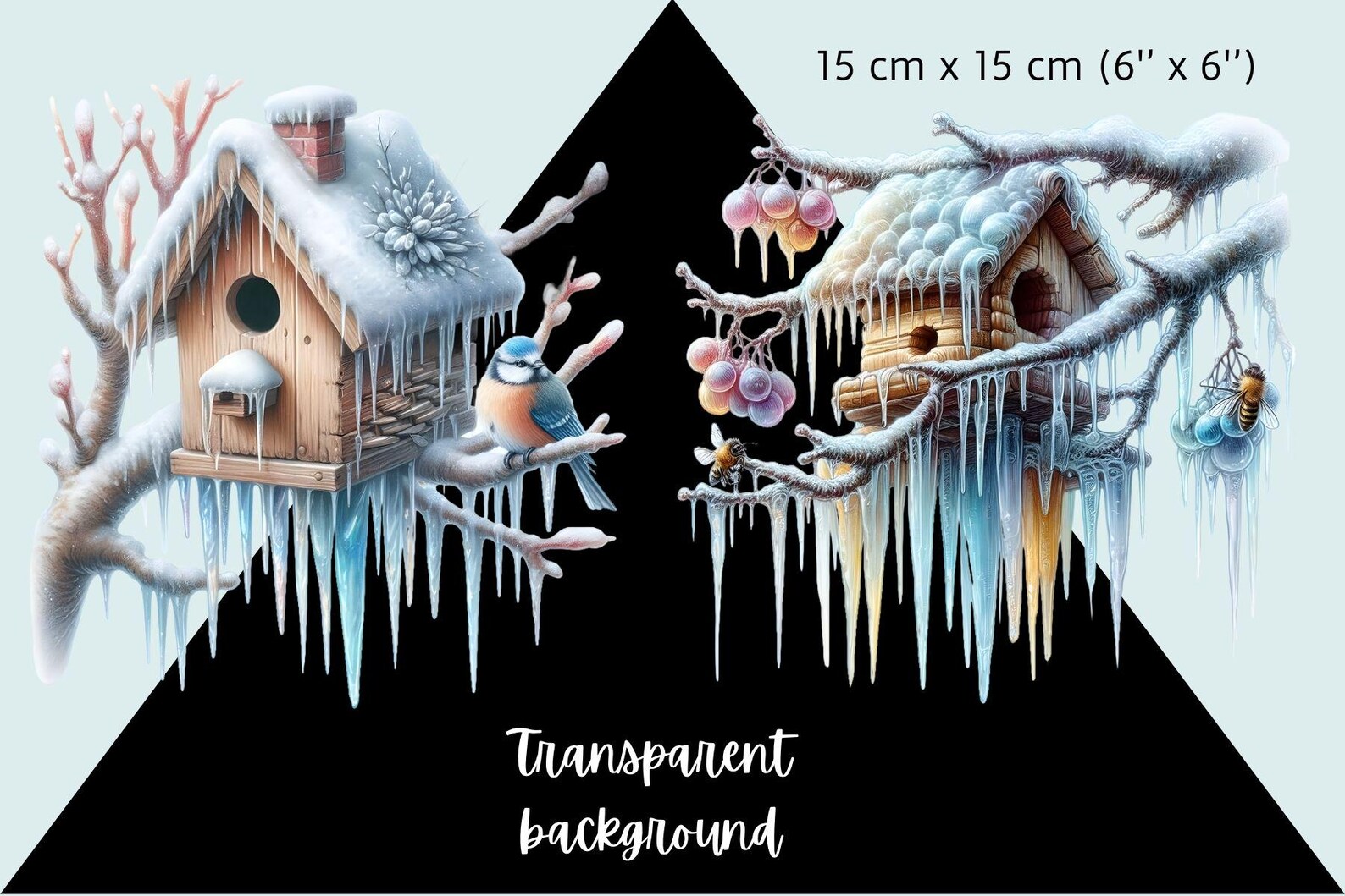 Birdhouse in Winter Clipart, Birds Clipart, Winter Clipart, Birds in ...