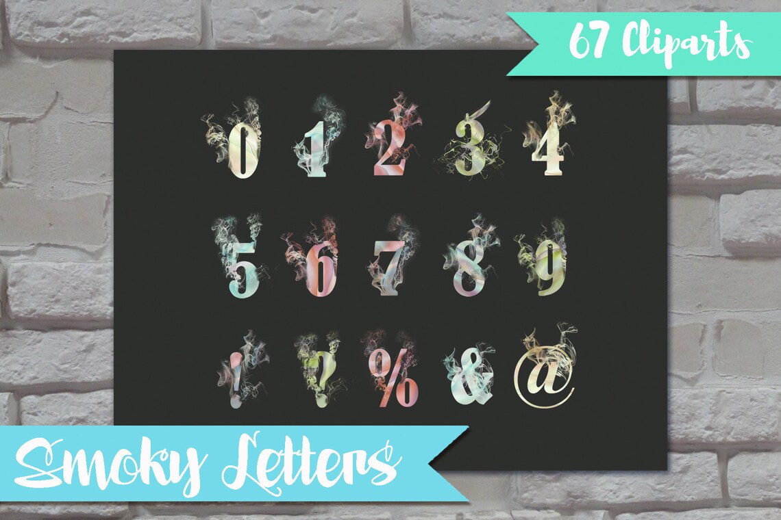 Digital Alphabet SMOKY Letters,digital Letters and Numbers Clipart ...