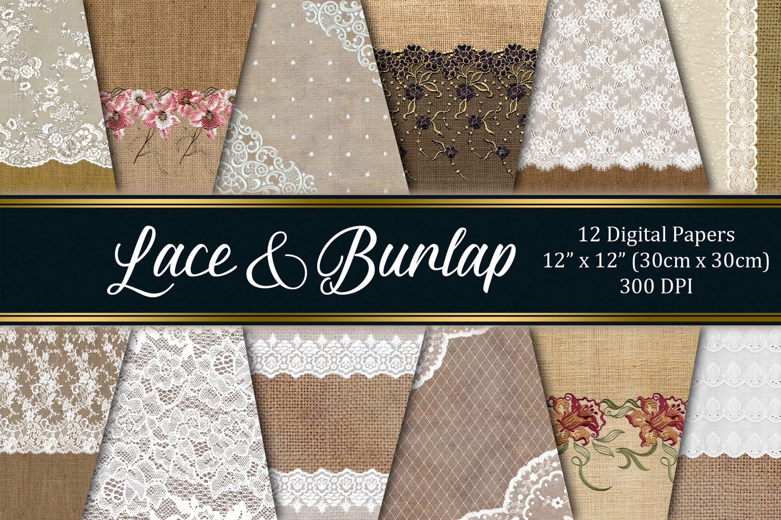 Digital Paper Pack Lace&burlap,burlap Digital Paper,lace Clipart ...