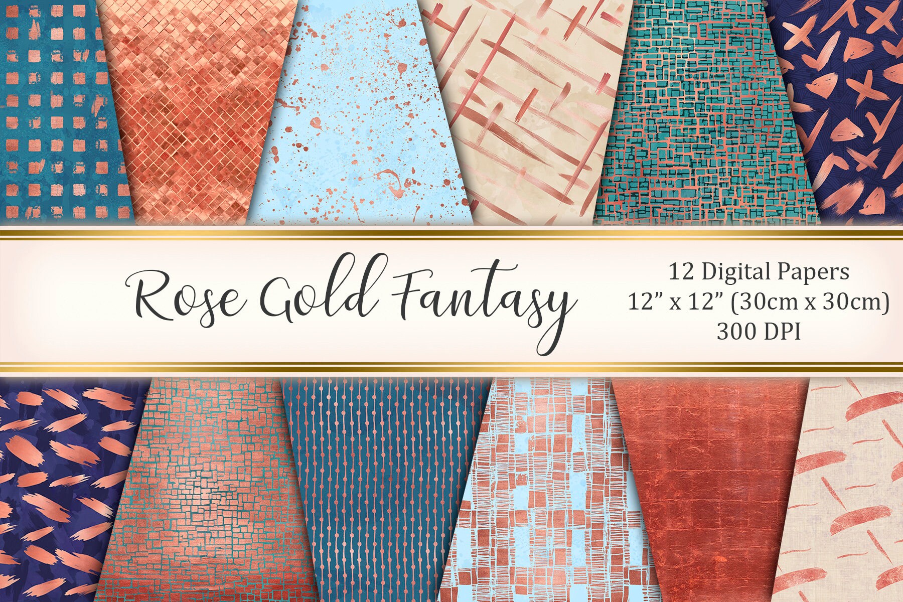 Gold Foil Digital Paper Pack ROSE GOLD Fantasyabstract - Etsy