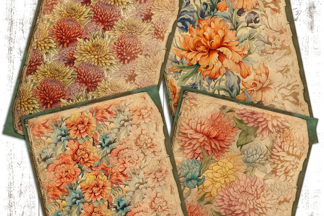 FLORAL Printable Paper,vintage Journal Paper,flowers Paper Pack,junk ...