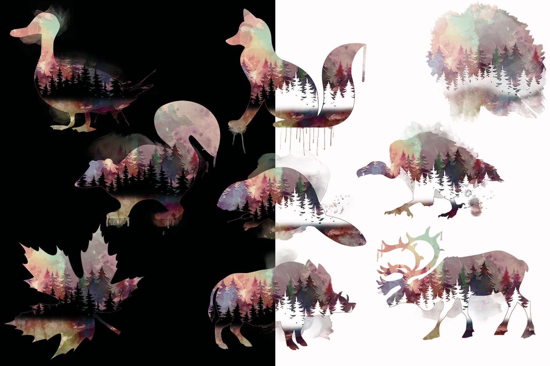 Digital Clipart WILDERNESS Iiwatercolor Clipartwild Animals - Etsy