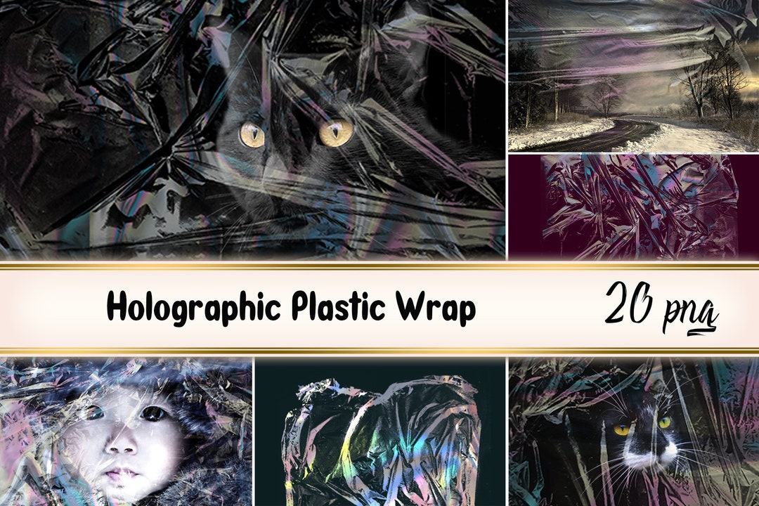 20 HOLOGRAPHIC PLASTIC WRAP Photoshop Overlays,plastic Texture Photo ...