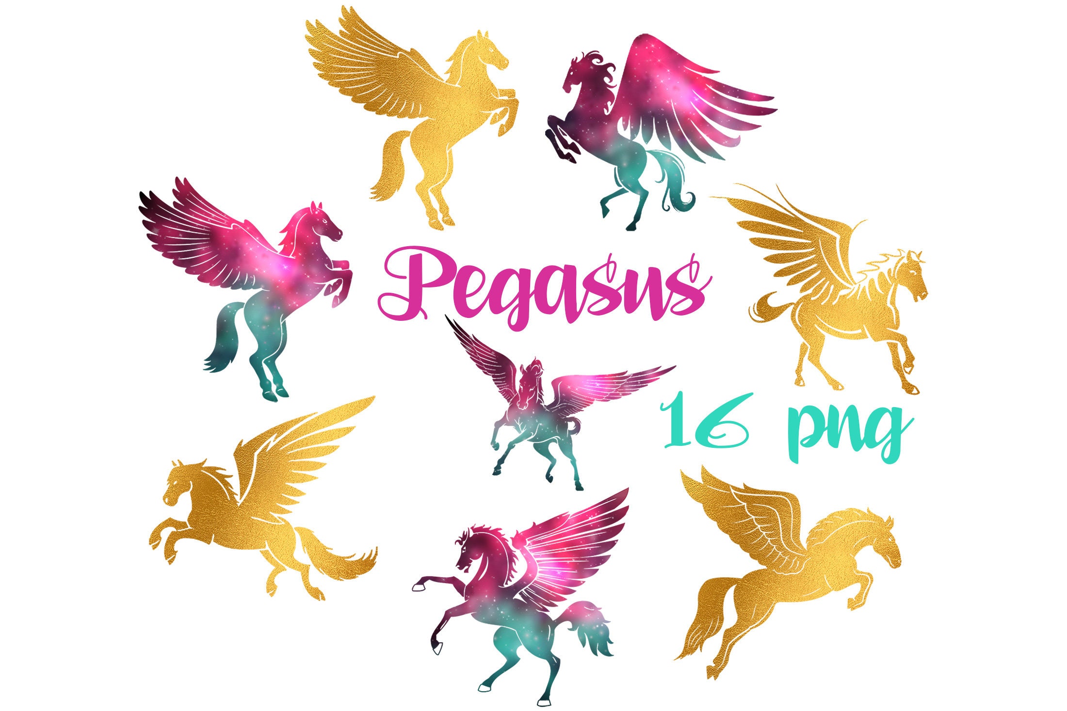 PEGASUS Clipart,pegasus Clip Art,fantasy Clipart,galaxy Pegasus ,gold ...