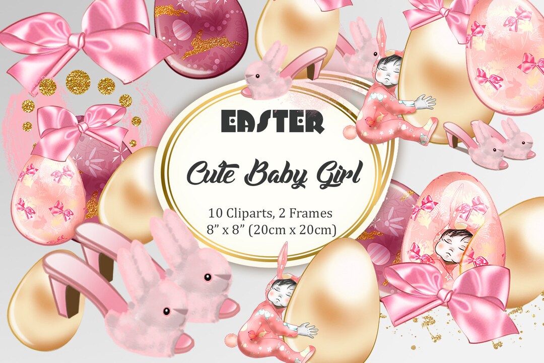 EASTER Cute BABY GIRL Clip Art ,illustration Cute Baby Girl Set,easter ...