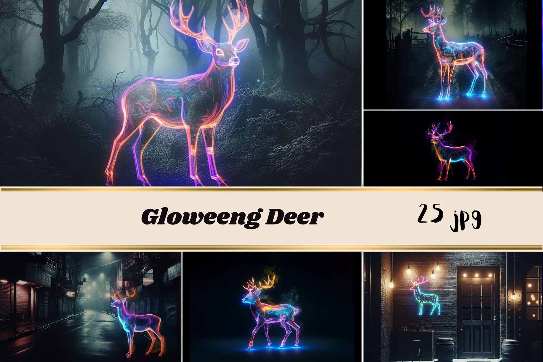 25 Cyberpunk GLOWING DEER Photoshop Overlays, Neon Lights,futuristic ...