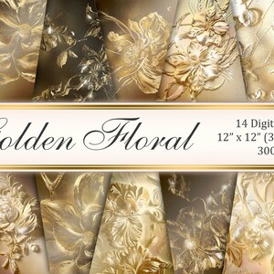Gold Foil Digital Paper Pack GOLDEN Floral,floral Digital Paper,gold ...