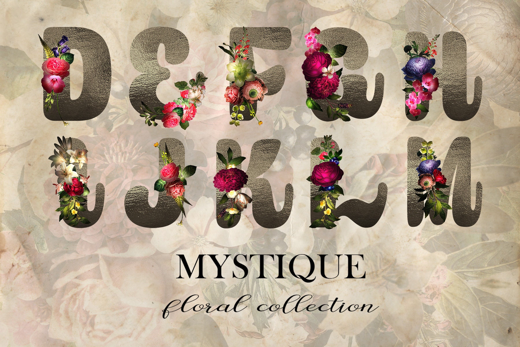 Digital Alphabet Mystiquemetalic Foil Lettersdigital Letters - Etsy