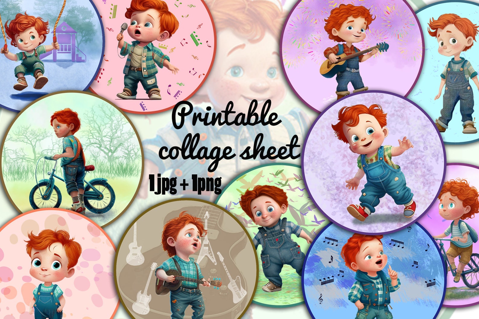Cute RED HAIR Little Boy Stickers,digital Collage Printable Sheet,fussy ...
