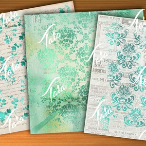 Digital Paper Pack TURQUOISE Ephemera,download Vintage Scrapbook Paper ...