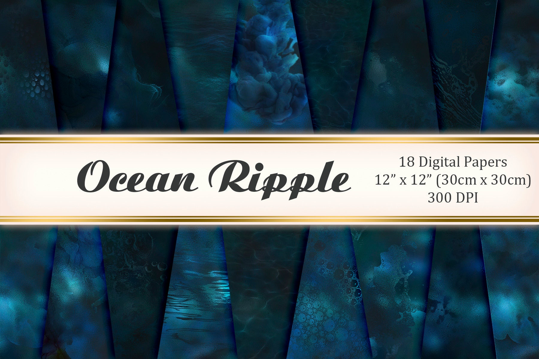 Digital Paper Pack OCEAN Ripple,blue Foil Background,printable ...