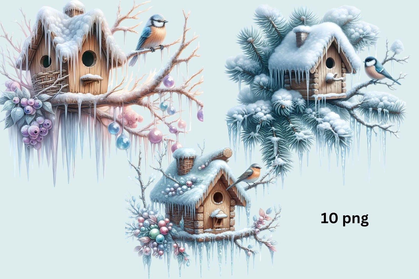 Birdhouse in Winter Clipart, Birds Clipart, Winter Clipart, Birds in ...
