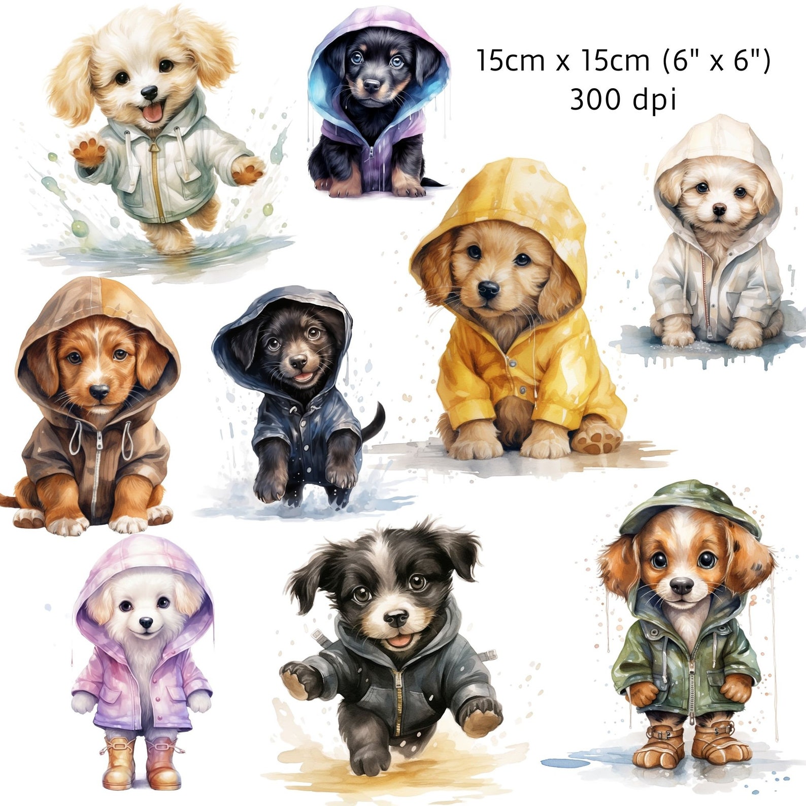 PUPPY in RAINCOAT Clipart,watercolor Animal Clipart,cute Dog Png ...