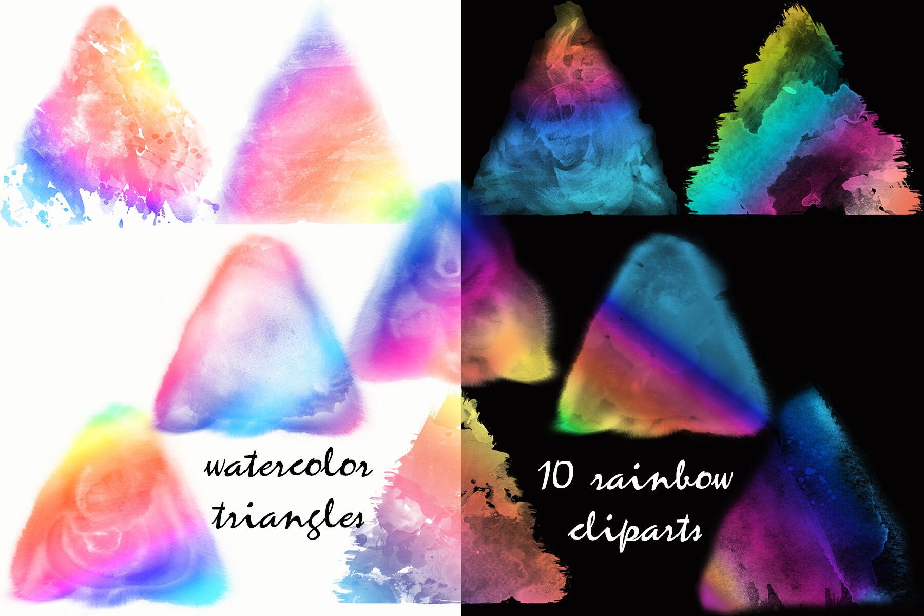 Digital WATERCOLOR Triangles,rainbow Ombre Watercolor Paint Brush ...