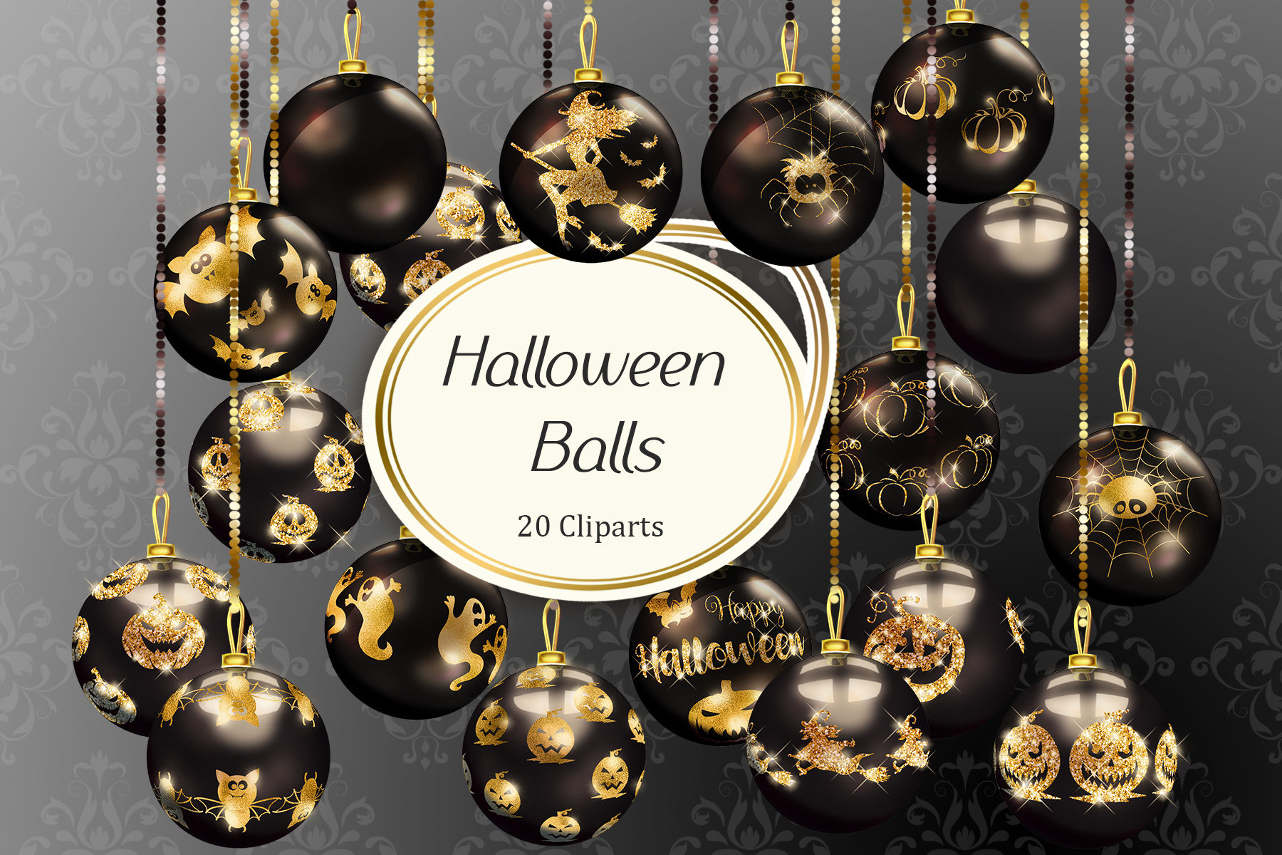 Digital HALLOWEEN BALLS Clipart,halloween Baubles Clipart,spooky ...