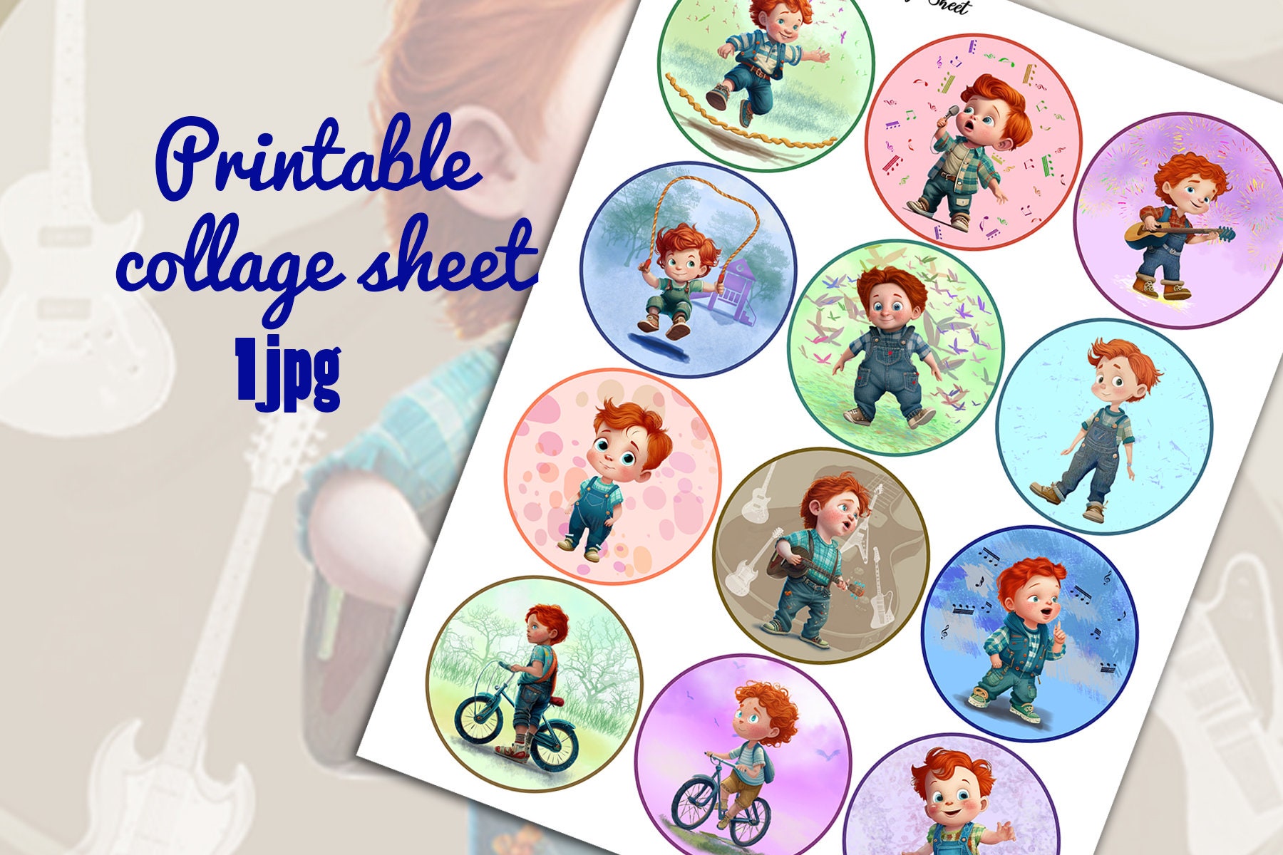 Cute RED HAIR Little Boy Stickers,digital Collage Printable Sheet,fussy ...