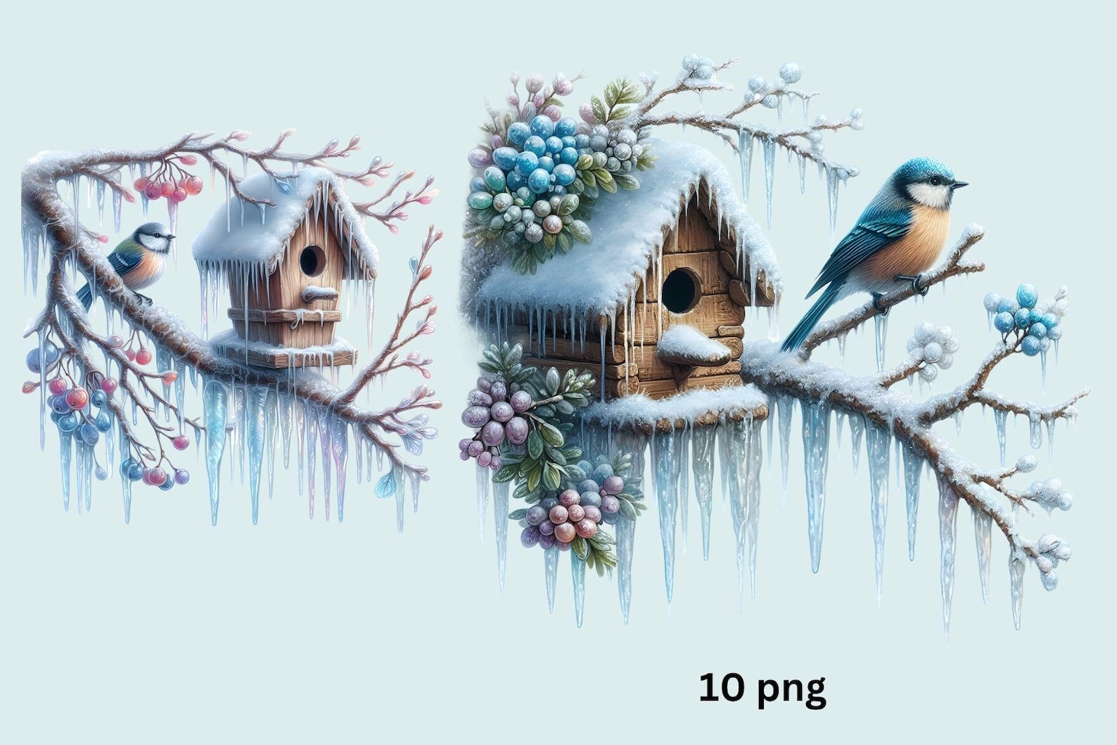 Birdhouse in Winter Clipart, Birds Clipart, Winter Clipart, Birds in ...