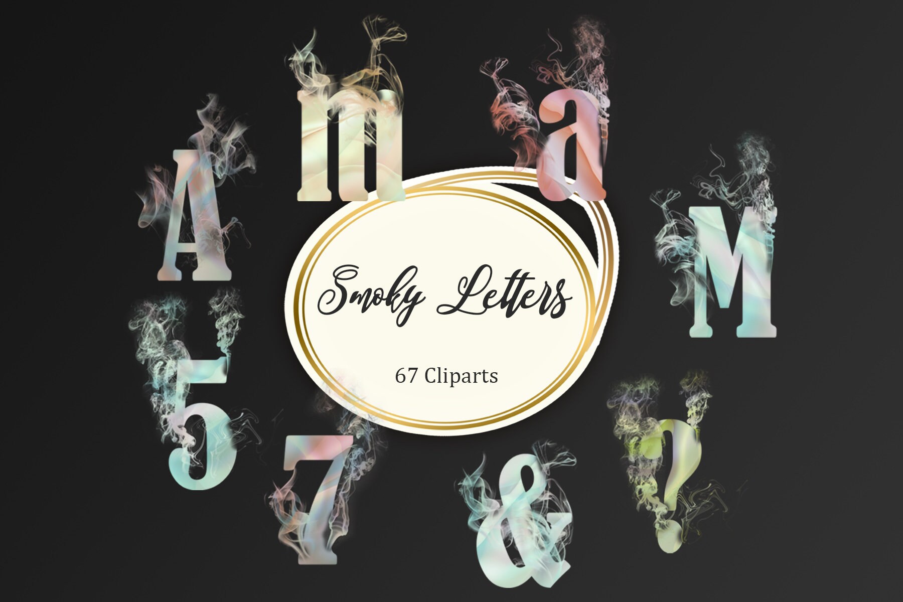 Digital Alphabet SMOKY Letters,digital Letters and Numbers Clipart ...