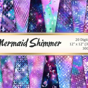 MERMAID SHIMMER Digital Paper Pack,glitter Background,printable ...