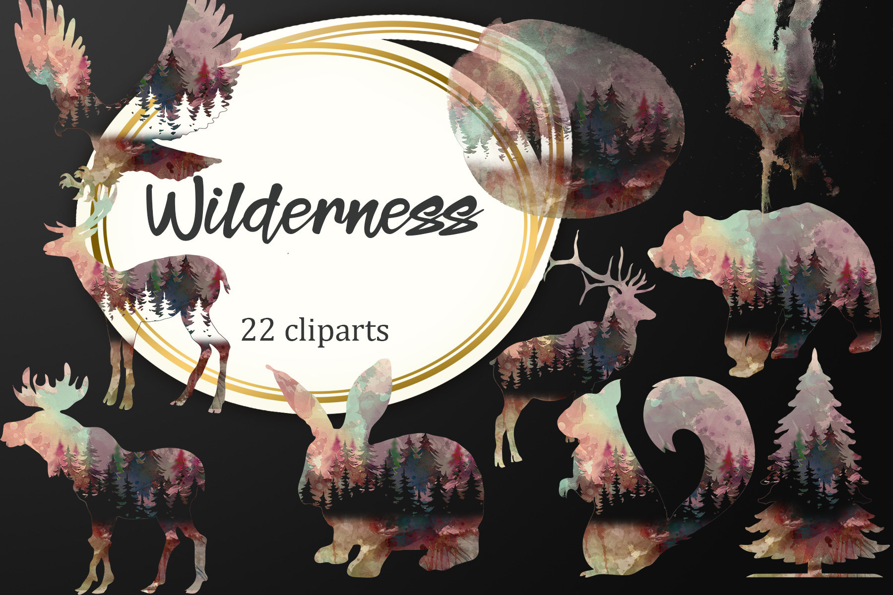 Digital Clipart Wilderness,watercolor Clipart,wild Animals Clipart ...