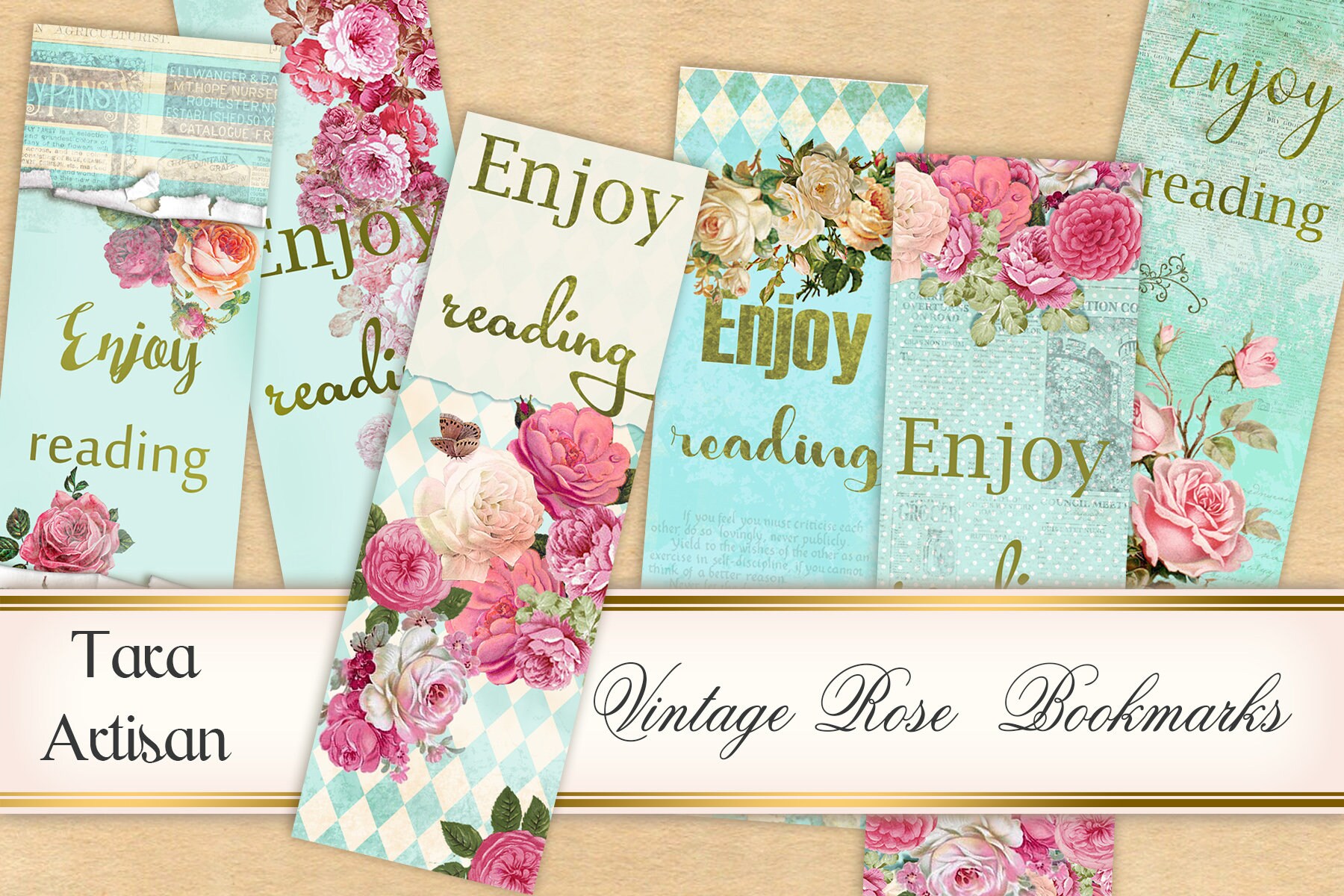 VINTAGE ROSE Bookmarksprintable Bookmarksprintable Reading - Etsy