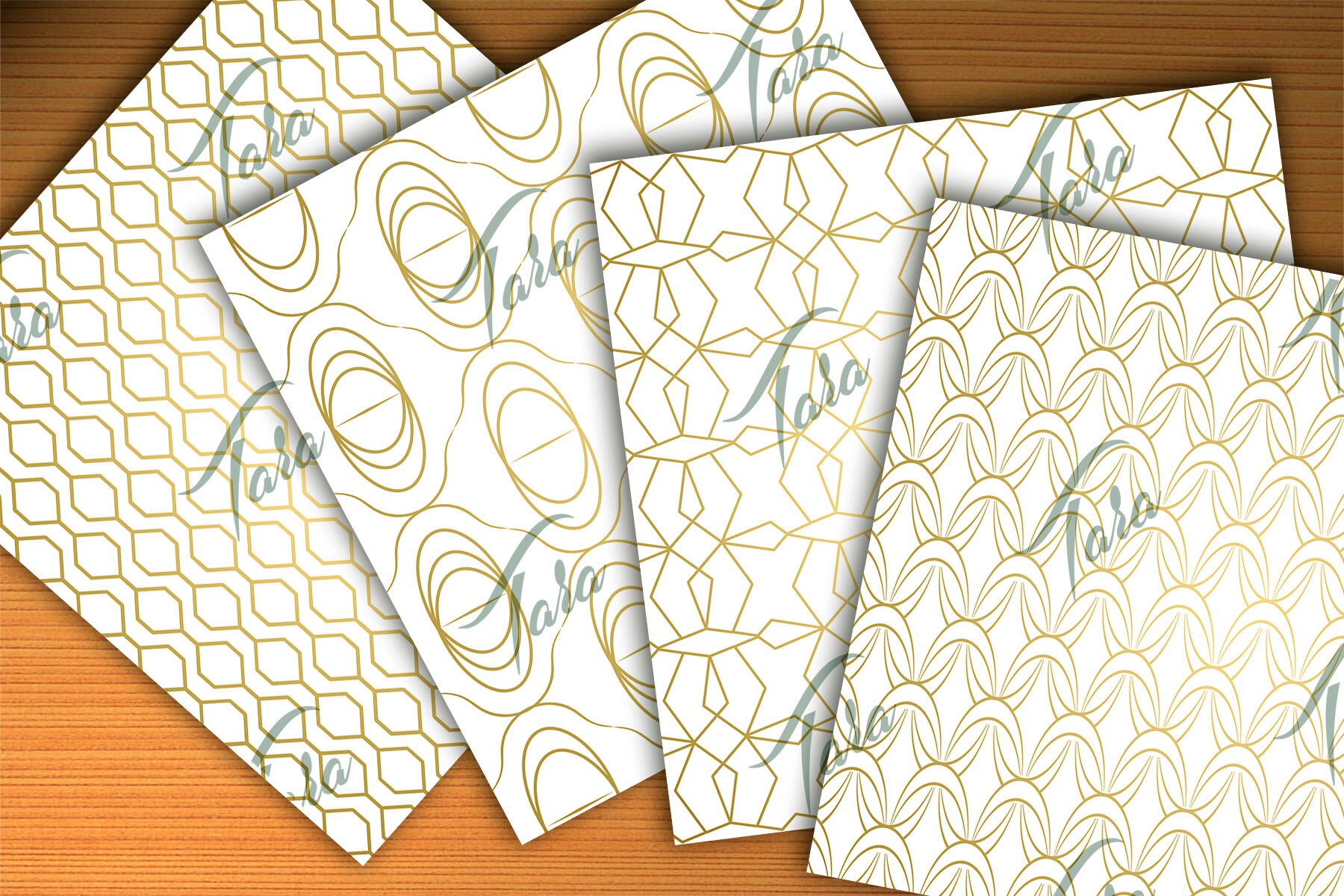Digital Paper Pack White&gold,abstract Geometric Seamless Pattern,gold ...