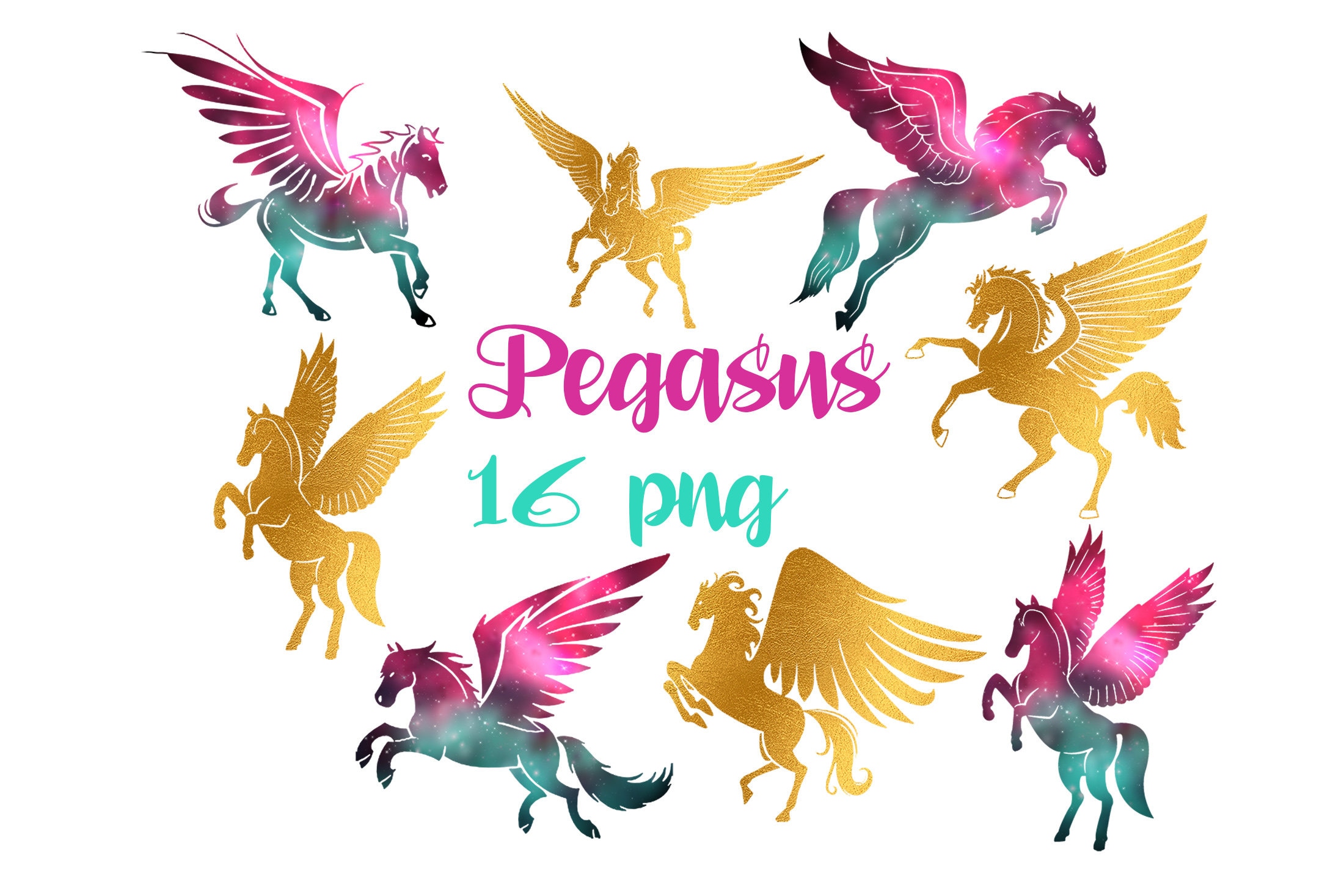 PEGASUS Clipart,pegasus Clip Art,fantasy Clipart,galaxy Pegasus ,gold ...
