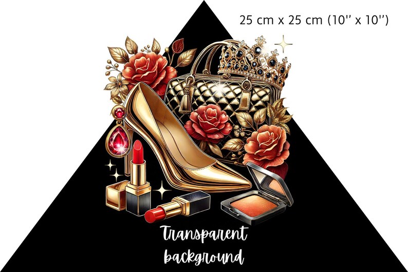 Gold Radiant Heels, Red Roses Clipart, Gold Heels Clipart, Fashion Art PNG, High Heels & Crown ...