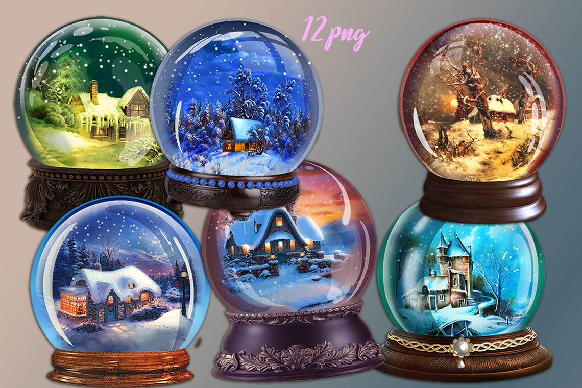Digital Clipart SNOW Globes,christmas Snow Ball,fussy Cut Glass ...