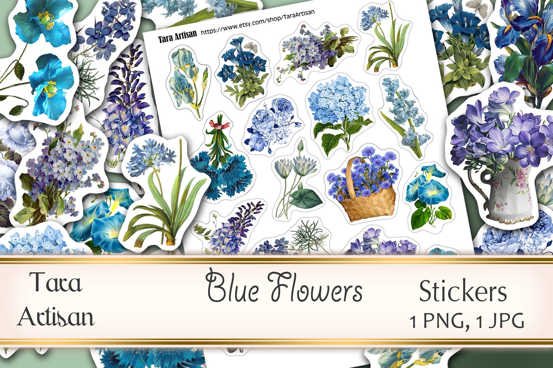 BLUE FLOWERS Stickers,digital Collage Printable Sheet,fussy Cut,floral ...