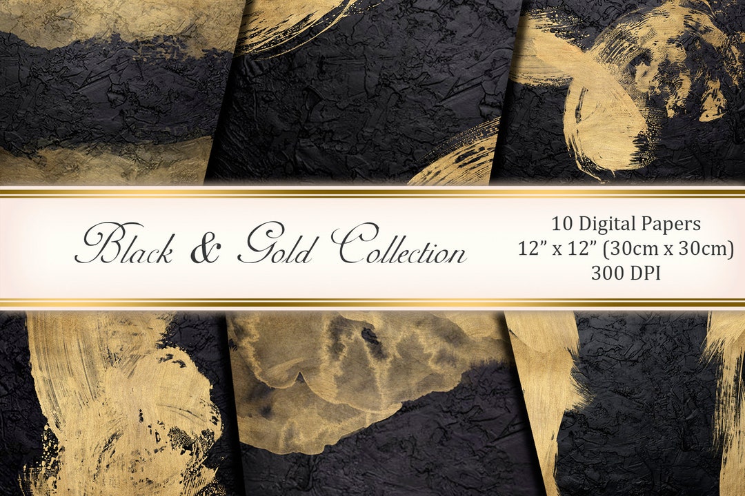Digital Paper Pack BLACK & GOLD Collection,watercolor Black Gold ...
