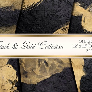 Digital Paper Pack BLACK & GOLD Collection,watercolor Black Gold ...