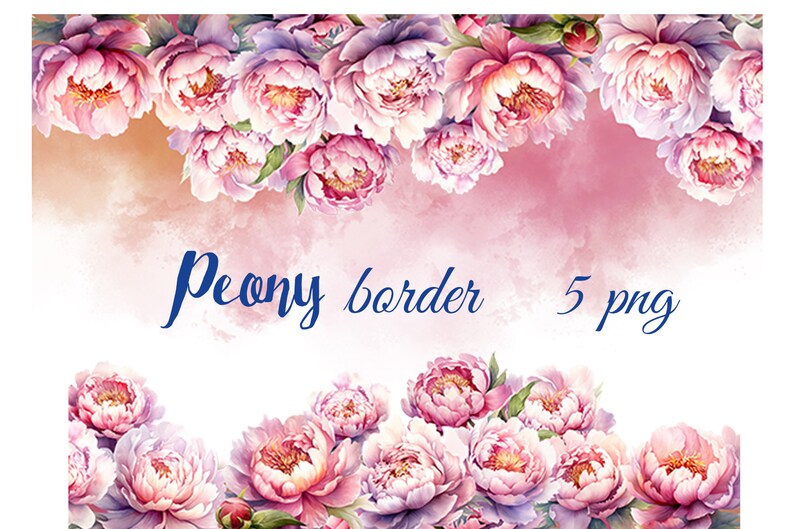 Watercolor PEONY BORDER Digital Overlays,flower Borders,watercolor ...