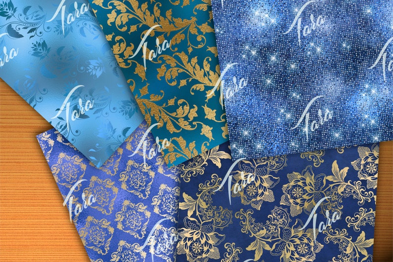 Digital Scrapbook Kit Blue&gold,gold Foil Textures Blue Gold Pearls ...