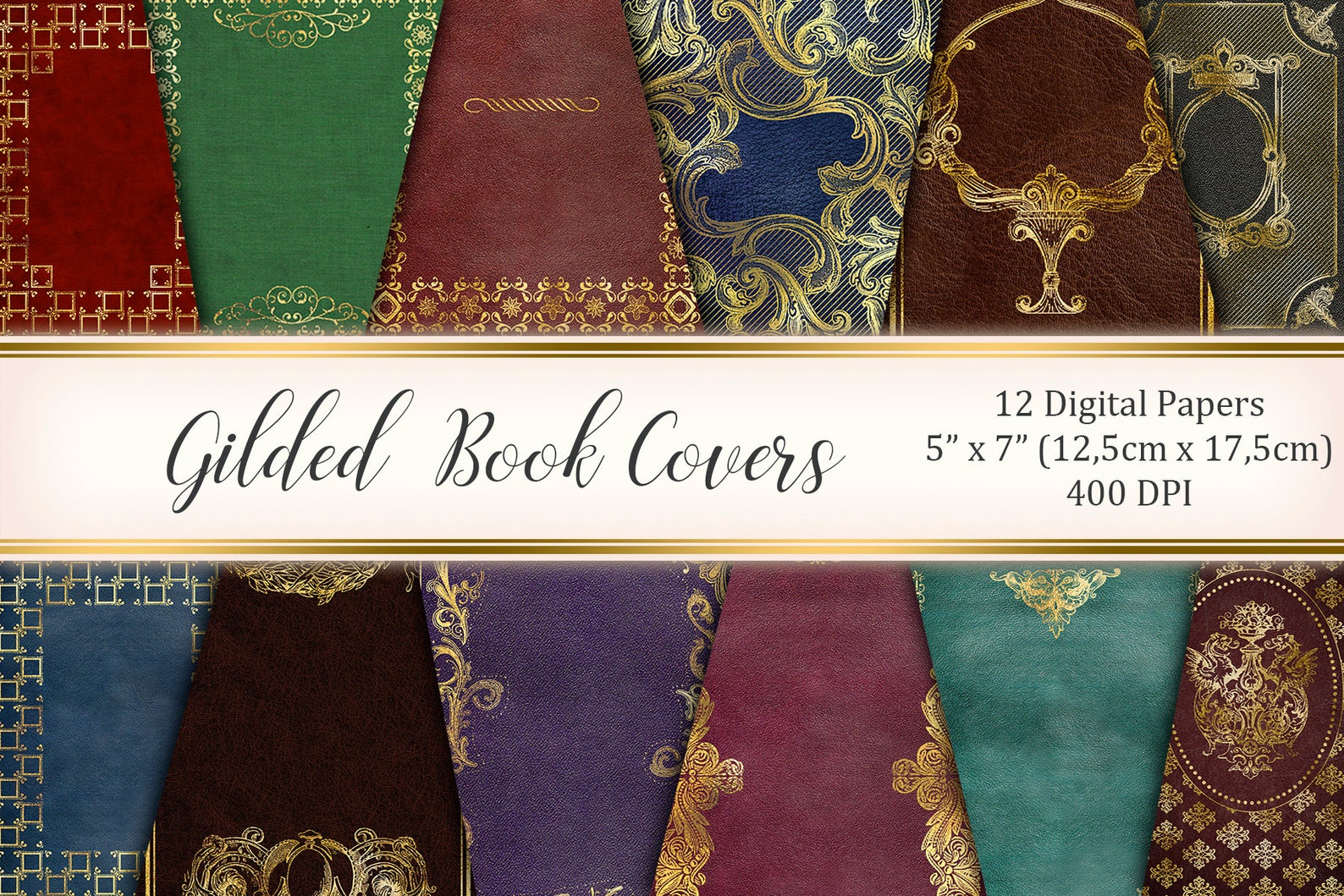 Digital Paper GILDED BOOK Covers,gold Ornamental Decorative Book Dust ...