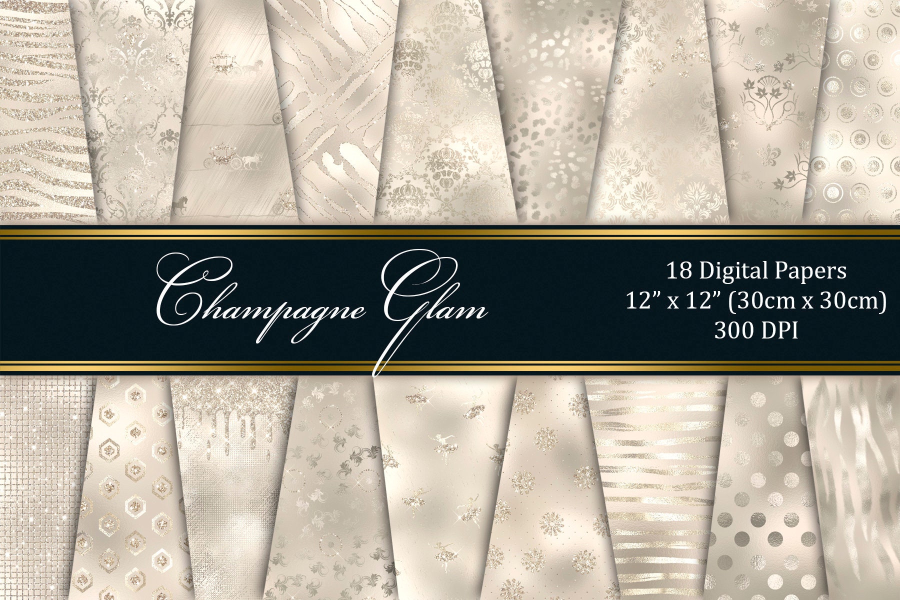 Digital Paper Pack CHAMPAGNE Glam,gold Foil Glitter Background,birthday ...