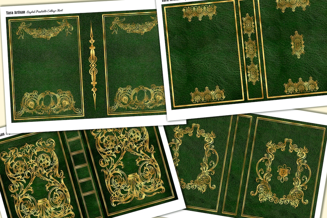 Digital Paper ORNATE GREEN Cover,gold Ornamental Decorative Book Dust ...