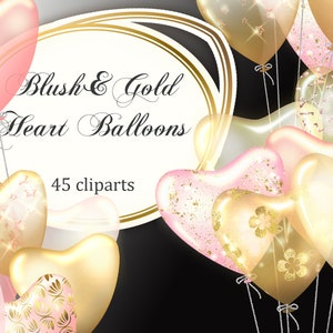 Digital BLUSH&GOLD Heart BALLONS Clipart,pink Glitter Ballons,confeti ...