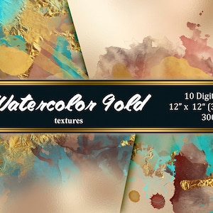 Digital Paper Pack WATERCOLOR&GOLD Textures,watercolor Blue Brown ...