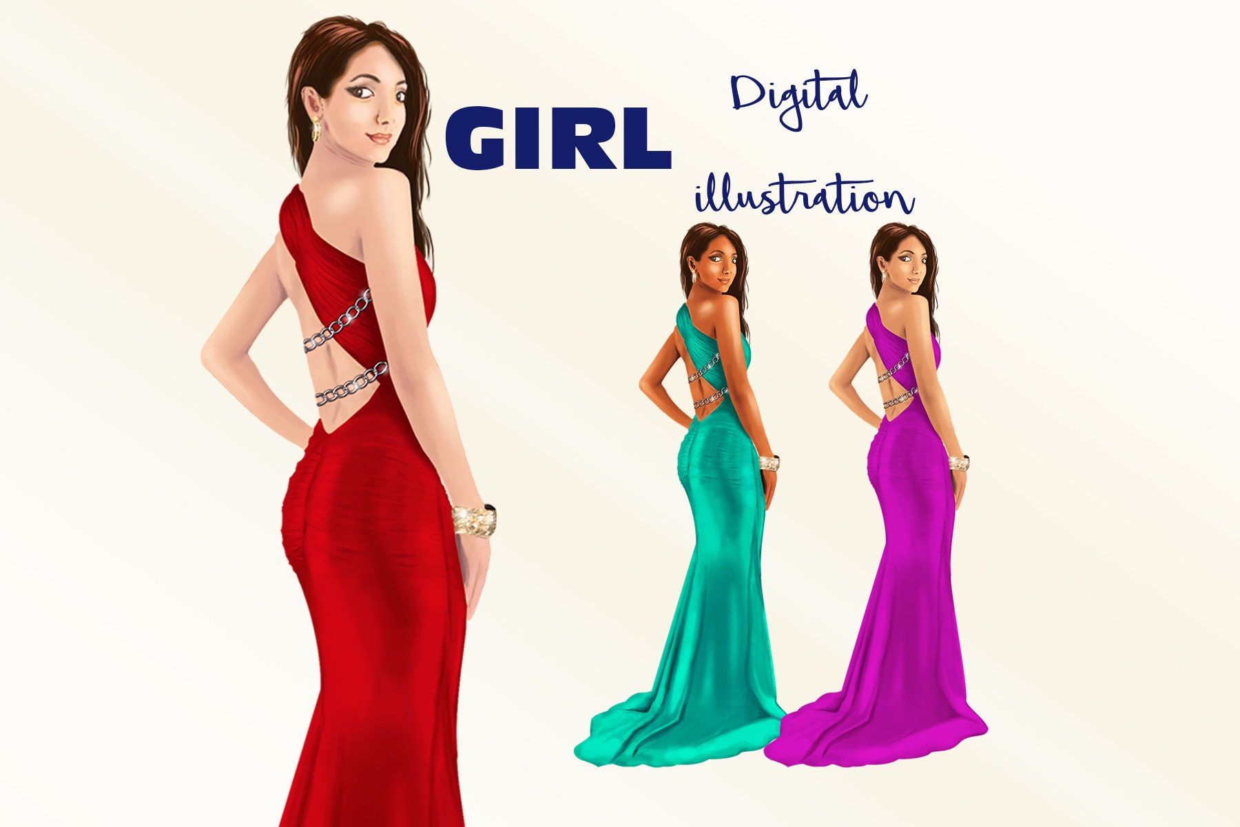Digital Clipart Girl,digital Illustration,fashion Illustration,dress ...