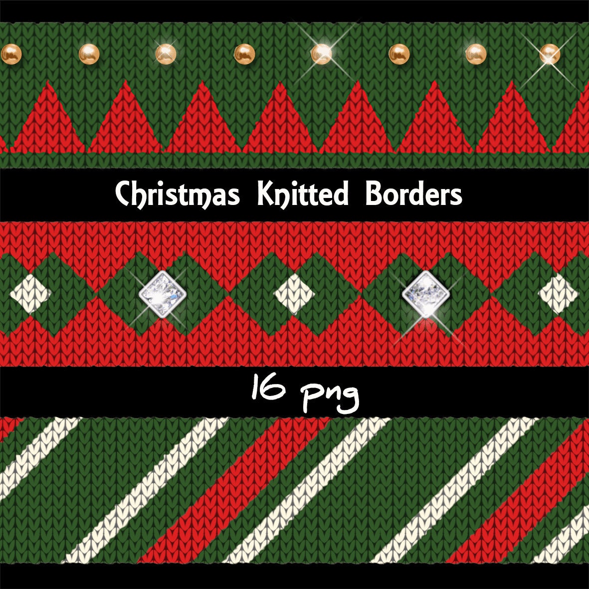 Digital Clipart CHRISTMAS KNITTED BORDERS, Christmas Clipart, Knitted ...