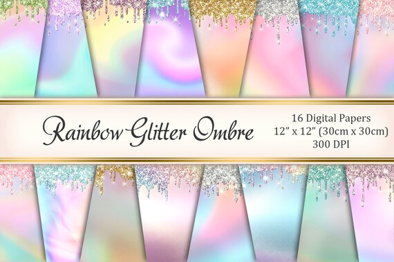 Digital Paper Pack RAINBOW GLITTER Ombreglitter Drips | Etsy