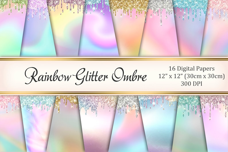 Digital Paper Pack RAINBOW GLITTER Ombre,glitter Drips Scrapbooking ...