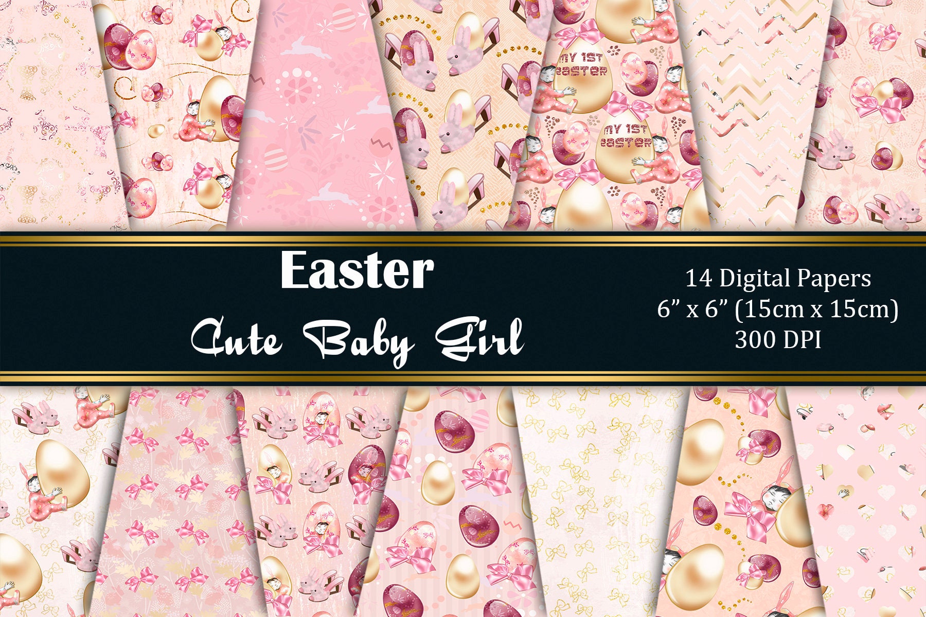 Easter Digital Paper,easter Cute BABY GIRL Digital Paper,digital ...