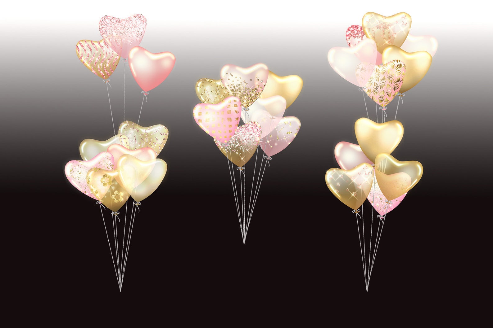 Digital BLUSH&GOLD Heart BALLONS Clipart,pink Glitter Ballons,confeti ...