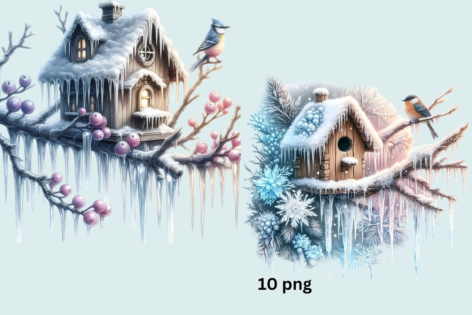 Birdhouse in Winter Clipart, Birds Clipart, Winter Clipart, Birds in ...