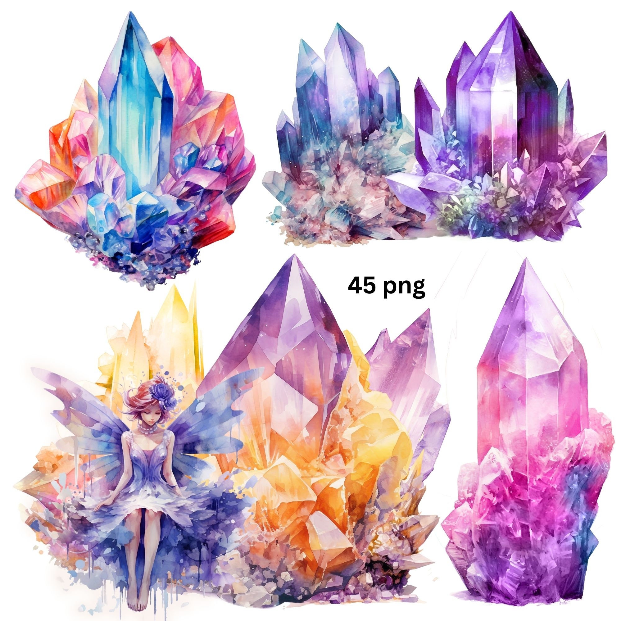FAIRY CRYSTAL Watercolor Clipart, Enchanting Illustration,png Clipart ...